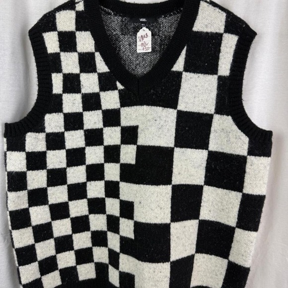 Vans | Sweaters | Vans Ml Courtyard Checker Sweater Vest Mens Black And ...